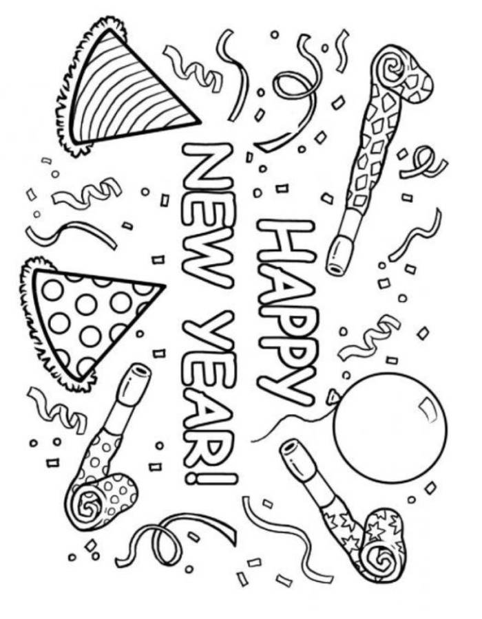 Happy New Year Frame For Kids Coloring Page