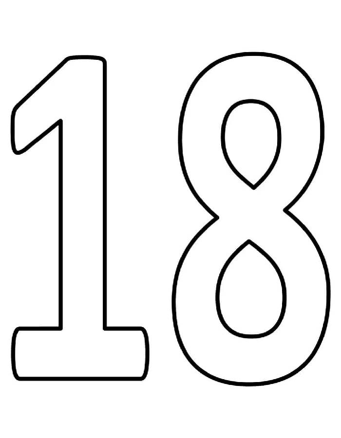 Number 18 Coloring Page (Free Printable PDF)