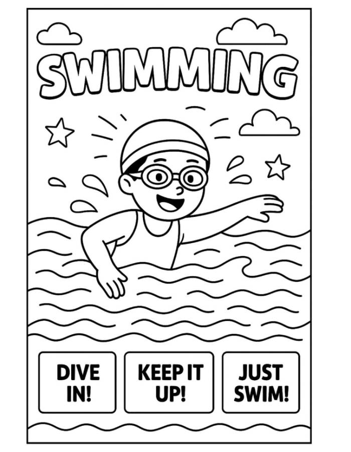 Swimming Coloring Pages (Free Printable PDF)